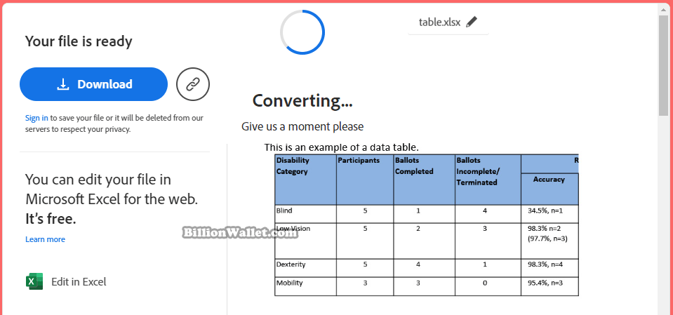 Excel PDF Billionwallet